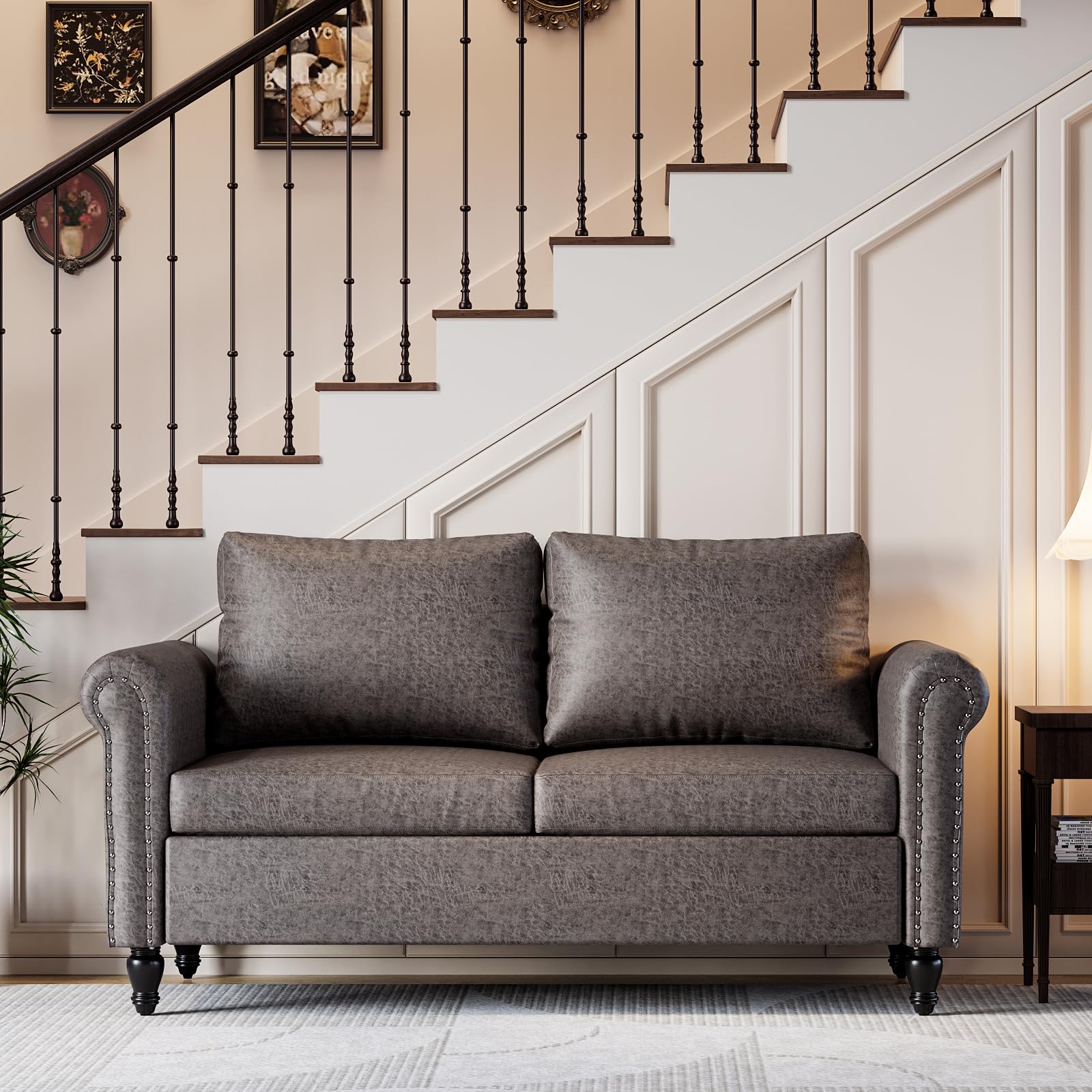 J.C.UP 57’’ Loveseat Sofa Couch,Love Seat for Small Spaces, Upholstered 2 Seat Sofa Couches, Small Sofas with Solid Wood Legs Suitable for Living Room, Bedroom, Apartment