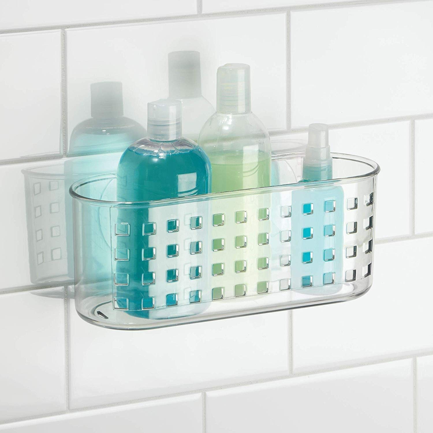 InterDesign iDesign Plastic Shower Caddy and Bathroom Organizer Basket with Suction Cups β 10.25" x 3.75" x 4", Clear