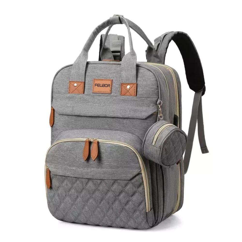 FEUBOR Unisex Diaper Bag Backpack with Crib, Multifunctional Backpack with Bed, Mom and Baby Bag, Large Waterproof Mom and Baby Backpack, Bag with Stroller Straps