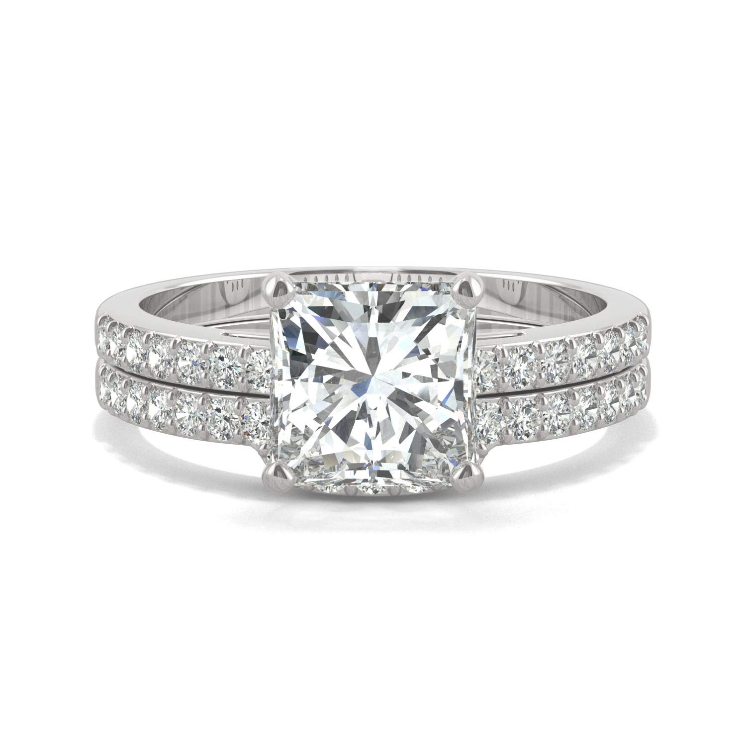 Charles & Colvard Created Moissanite 7mm Square Cut Bridal Ring Set for Women | 2.6 cttw DEW | Lab Grown | Solid 14K White Gold with Rhodium | Size 8
