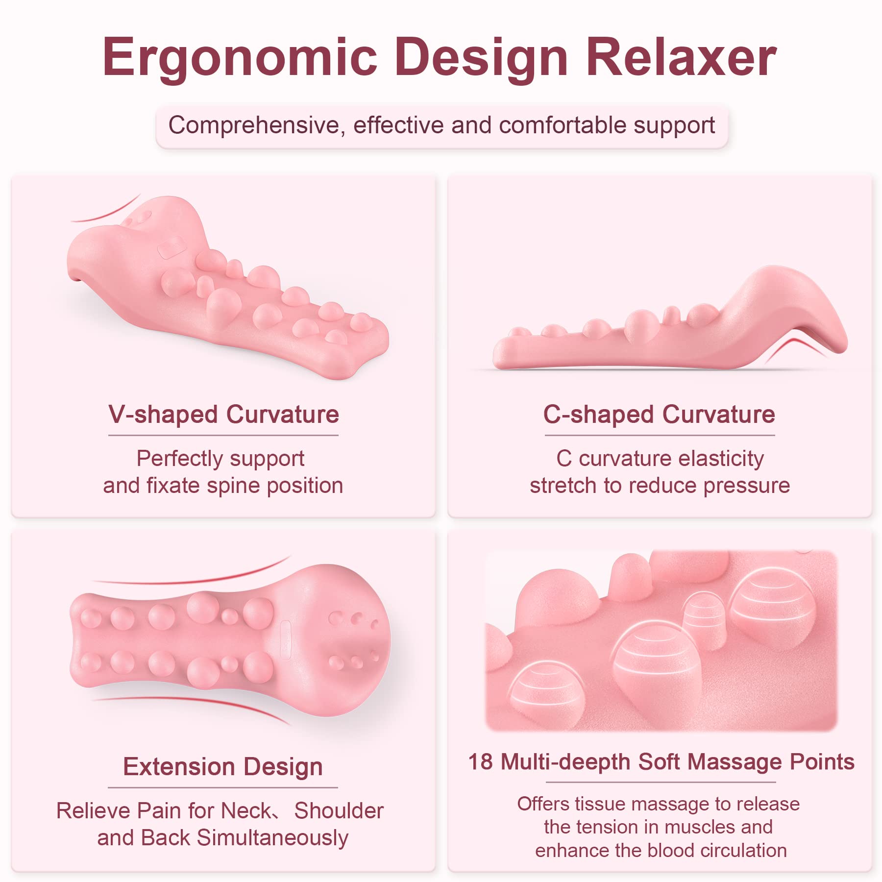 Fanlecy Neck and Shoulder Relaxer with Upper Back Massage Point, Cervical Traction Device Neck Stretcher for TMJ Pain Relief and Cervical Spine Alignment Chiropractic Pillow (Pink)