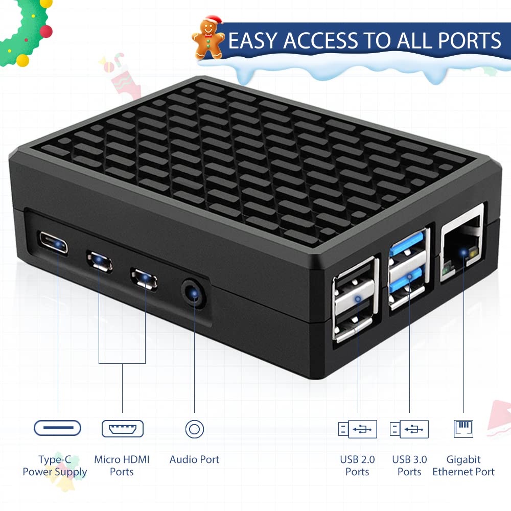 DVOZVO Raspberry Pi 4 2GB Starter Kit, 5V 4A Raspberry Pi 4 Power Supply with ON/Off Switch,Raspberry Pi 4 Aluminum Case,4K HDMI Cables for Raspberry Pi 4B - 32GB Edition (2GB RAM)
