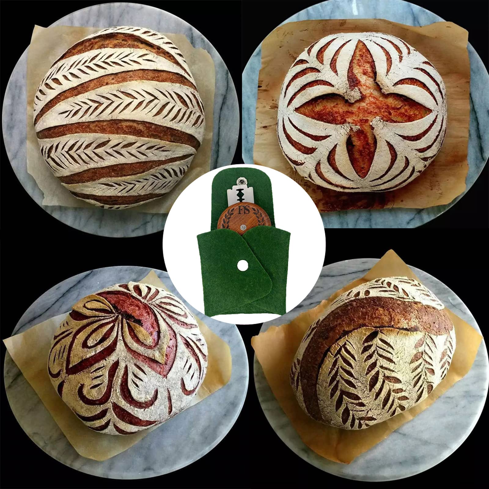 FEYKOONS UFO Bread Lame Cutter for Homemade Sourdough Bread Bakers, Cutting Bread Scoring Knife Razor Cutter Slashing Tool, Great Gift for Artisan Bread and Baguette Makers (Leaf)