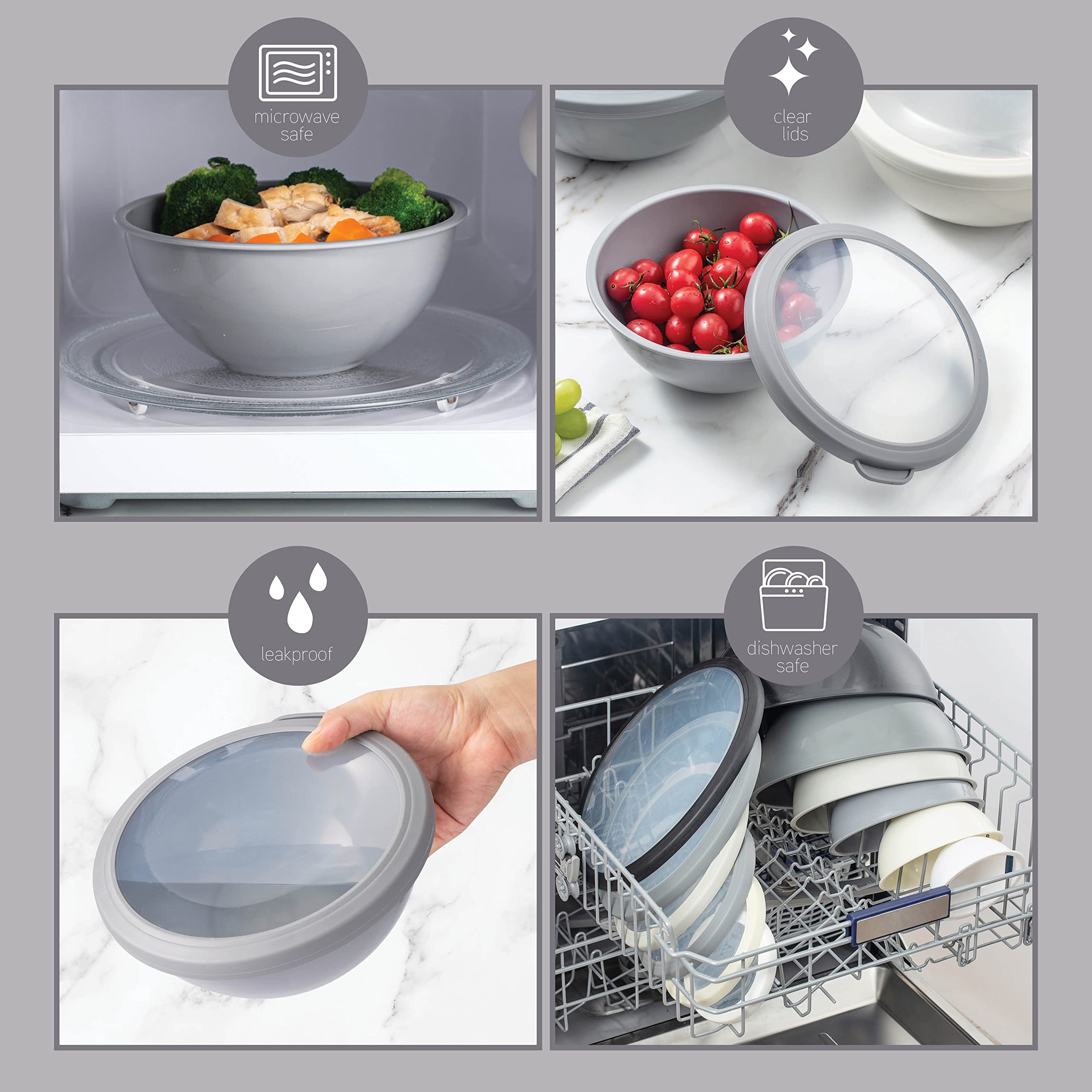 COOK WITH COLOR Mixing Bowls with Lids - 12 Piece Plastic Nesting Bowls Set includes 6 Prep Bowls and 6 Lids, Microwave Safe Mixing Bowl Set (Pink Ombre)