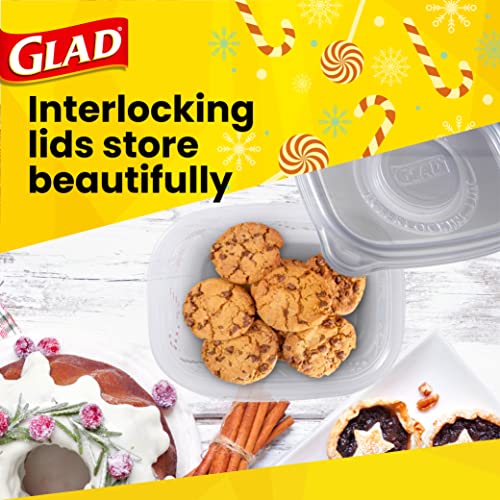 GladWare Soup & Salad Medium Rectangle Holiday Edition Food Storage Containers with Lids | 24 oz Holiday Containers with Silver Lids & Candy Cane Design, 5Ct | Airtight Food Storage Containers