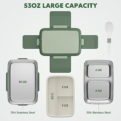 HOMETALL Stainless Steel Bento Box, Stackable Box Adult Lunch 1500ML-6 Compartment for Adults, BPA-Free Containers with Utensil On-the-Go Balanced Eating