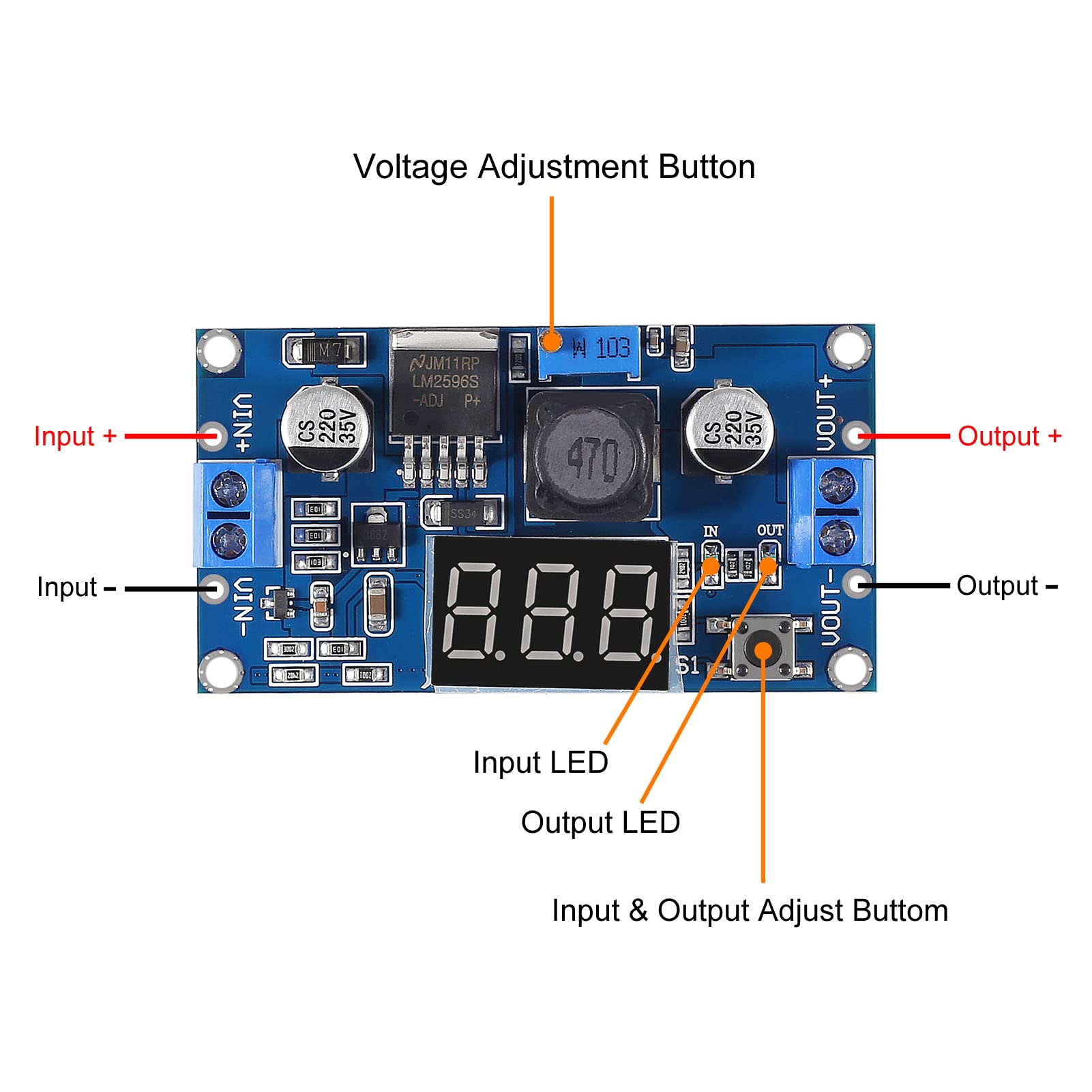 Diitao 10PCS Adjustable Voltage Converter Buck Converters LM2596S DC-DC Reduced Voltage Regulator Power Modules 36V 24V 12V to 5V 2A Voltage Stabilizer with Digital Voltmeter Display
