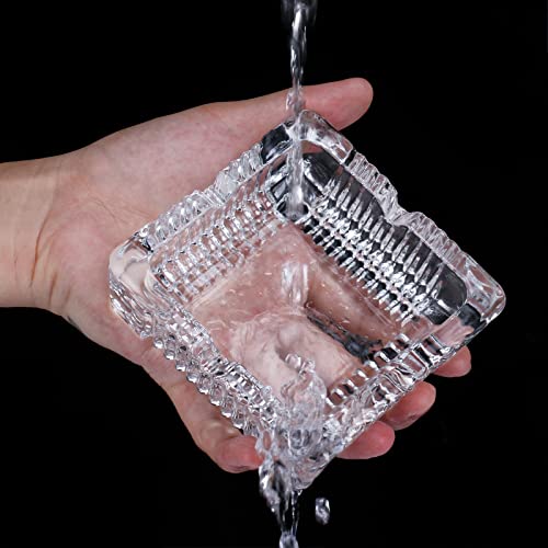 UZQL Ashtray, Glass Ashtray Square Crystal Ashtray, Classic Design Ashtray for Weed, Home Large Ashtrays for Cigarettes Outdoor (4.1 inch)