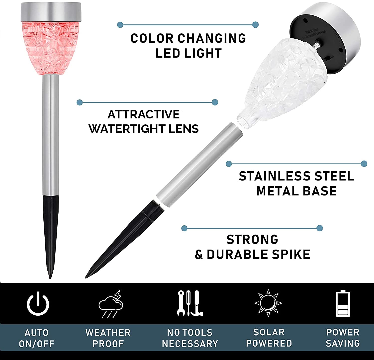 Morvat LED Auto Solar Powered Outdoor Path Lights with Watertight Lens for Garden Yard & Pathway, Bright Waterproof Landscape & Patio Lighting, Dusk to Dawn (Color Changing)