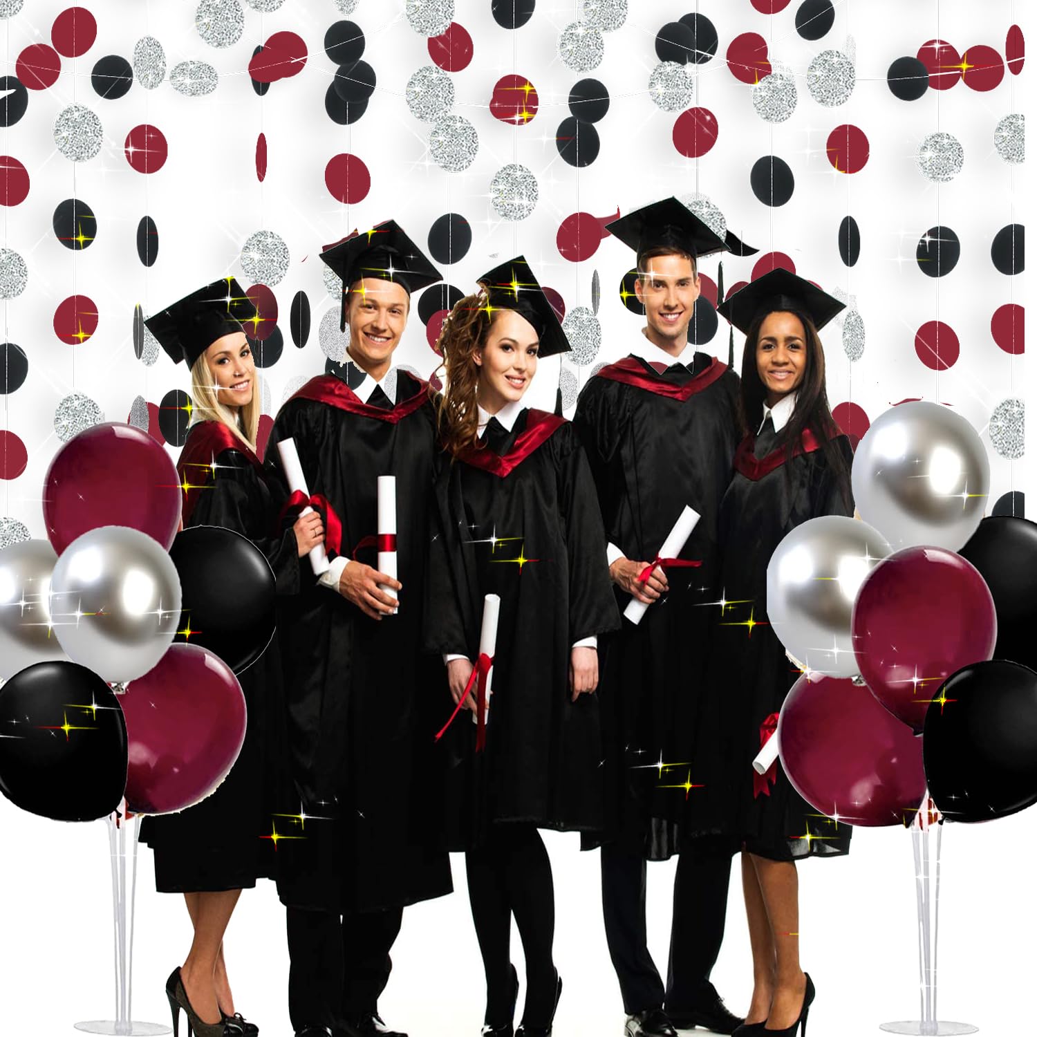 Graduation Decorations Maroon Black 2024/Maroon Black Birthday Party Decorations Bridal Shower Wedding/Burgundy Black Graduation Party Decorations/Burgundy Black Circle Paper Garlands 2pcs