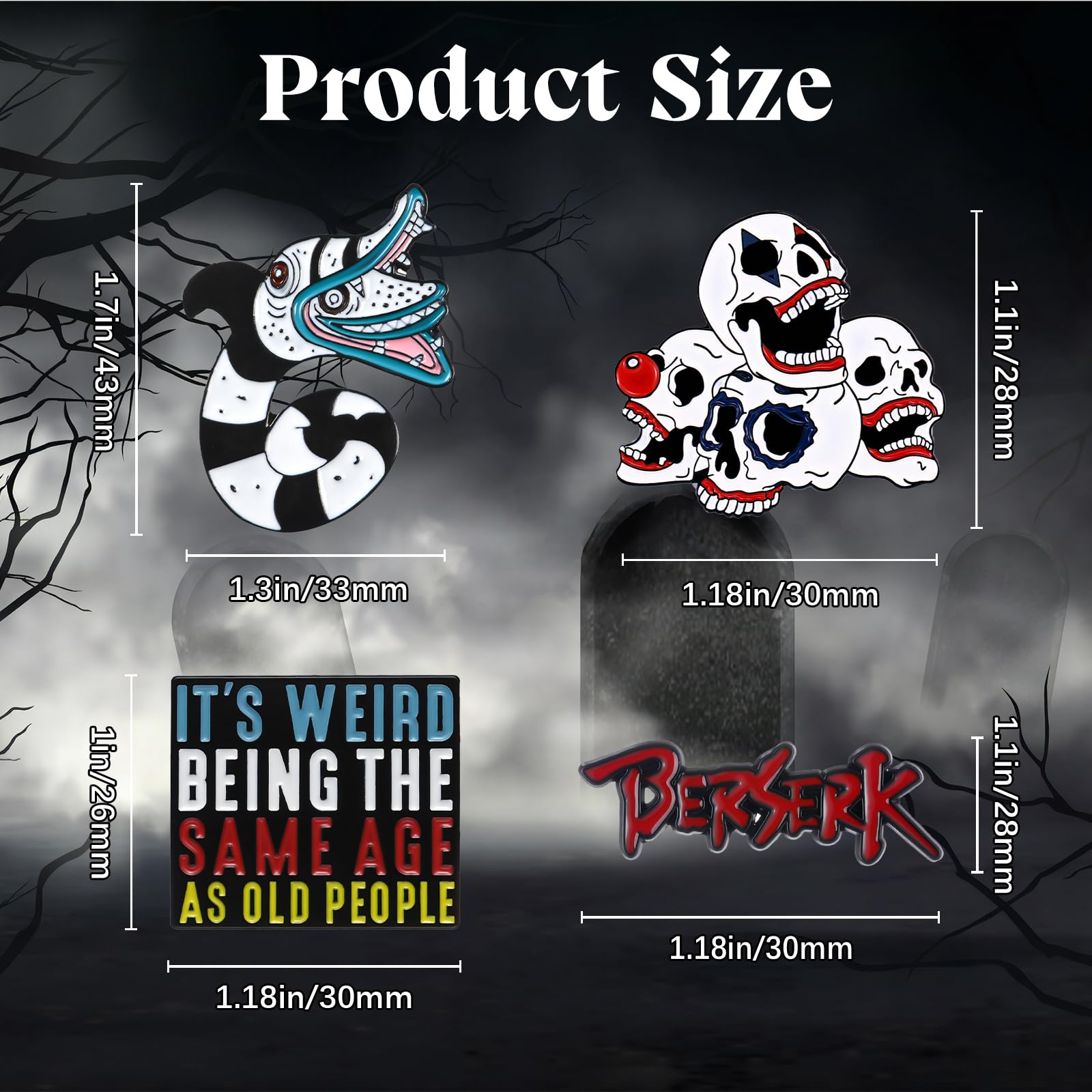Pibupibu 7 Pack Punk Enamel Pins Funny Skeletons Snake Pins for Jacket Backpacks (Berserk)