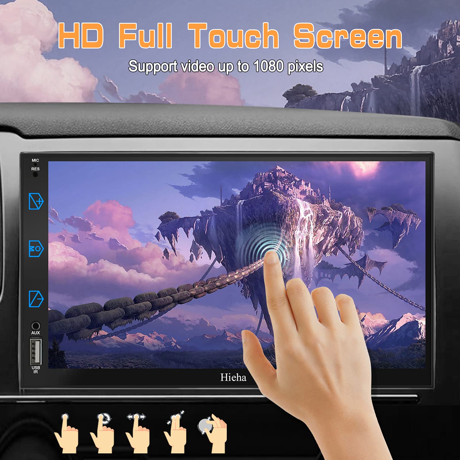 Car Stereo Compatible with Apple Carplay & Android Auto, Hieha 7 Inch Double Din Car Stereo with Bluetooth and Backup Camera, Touch Screen Car Radio with AM/FM, Voice Control, Mirror Link, A/V Input
