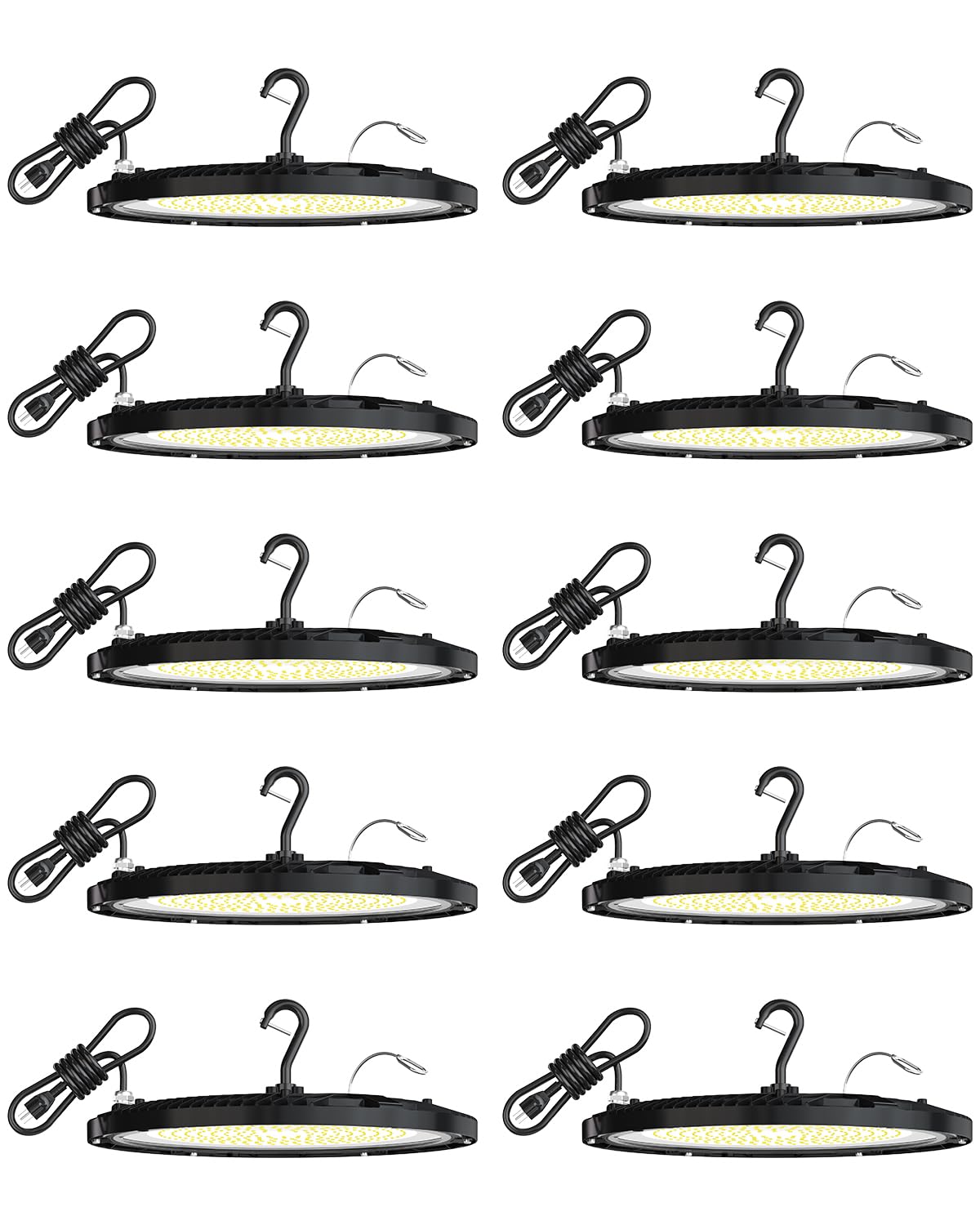 Fullmeii 200W 10 Pack UFO LED High Bay Light 28,000lm 5000K LED High Bay Lights with UL Listed US Hook 5' Cable Alternative to 650W MH/HPS for Gym Factory Barn Warehouse
