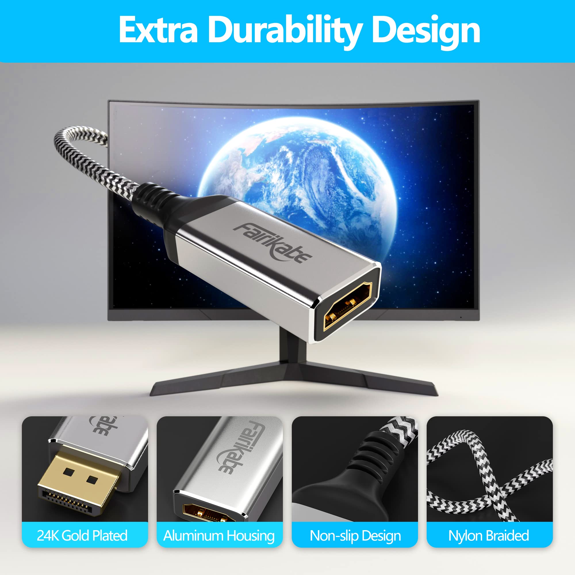 DisplayPort to HDMI Adapter, DP to HDMI 4K Converter, Uni-Directional Display Port Male to HDMI Female Adapter for Monitor,Desktop, Laptop…