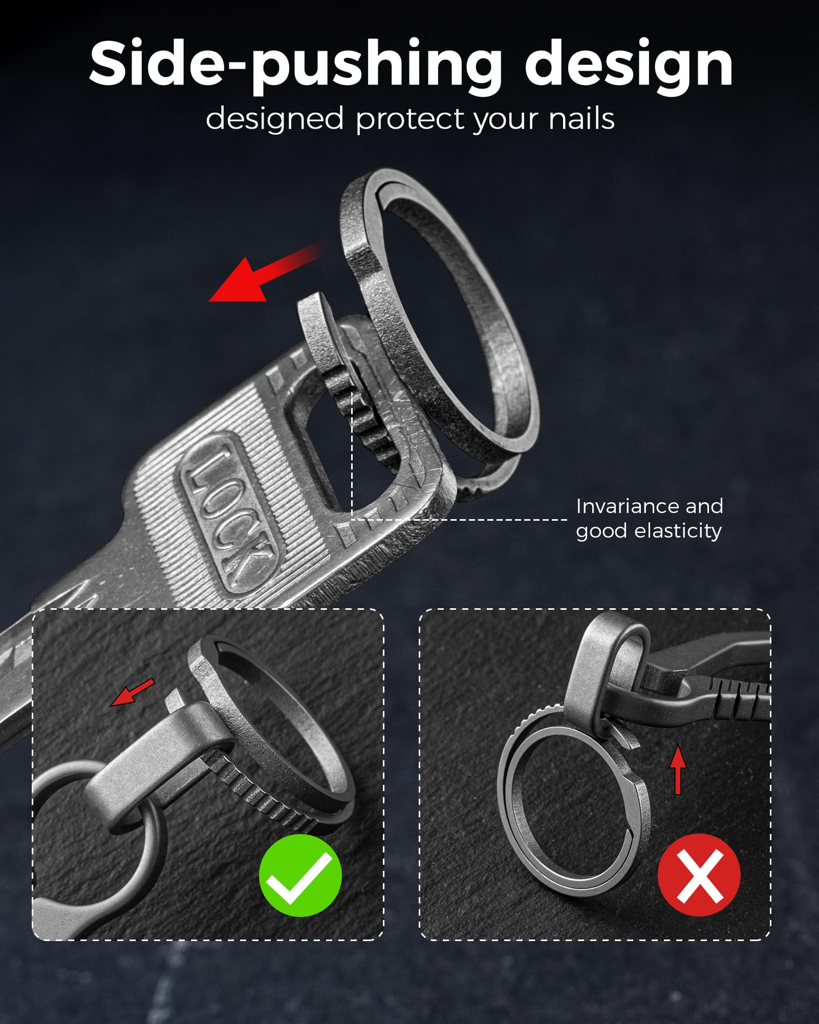 FEGVE Titanium Mini Key Chain Rings Small Quick Release Connecting Keychain for Home Keys Organization (Black-2*Mini Links+3 * 0.86 in Ti Keyrings)