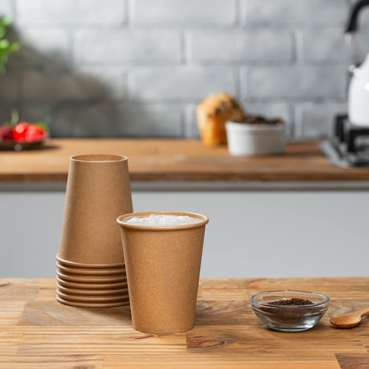 Comfy Package [12 oz. - 100 Count Kraft Disposable Paper Cups, Hot Coffee Cups Brown Unbleached - Eco-Friendly Cups