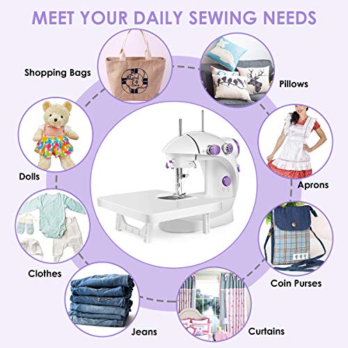 Portable Sewing Machine with Extension Table and Light,Mini Sewing Machine with Upgraded,Two Threads Double Speed Double Switches,Electric Sewing Machine Easy to Use for Kids,Beginners and DIY