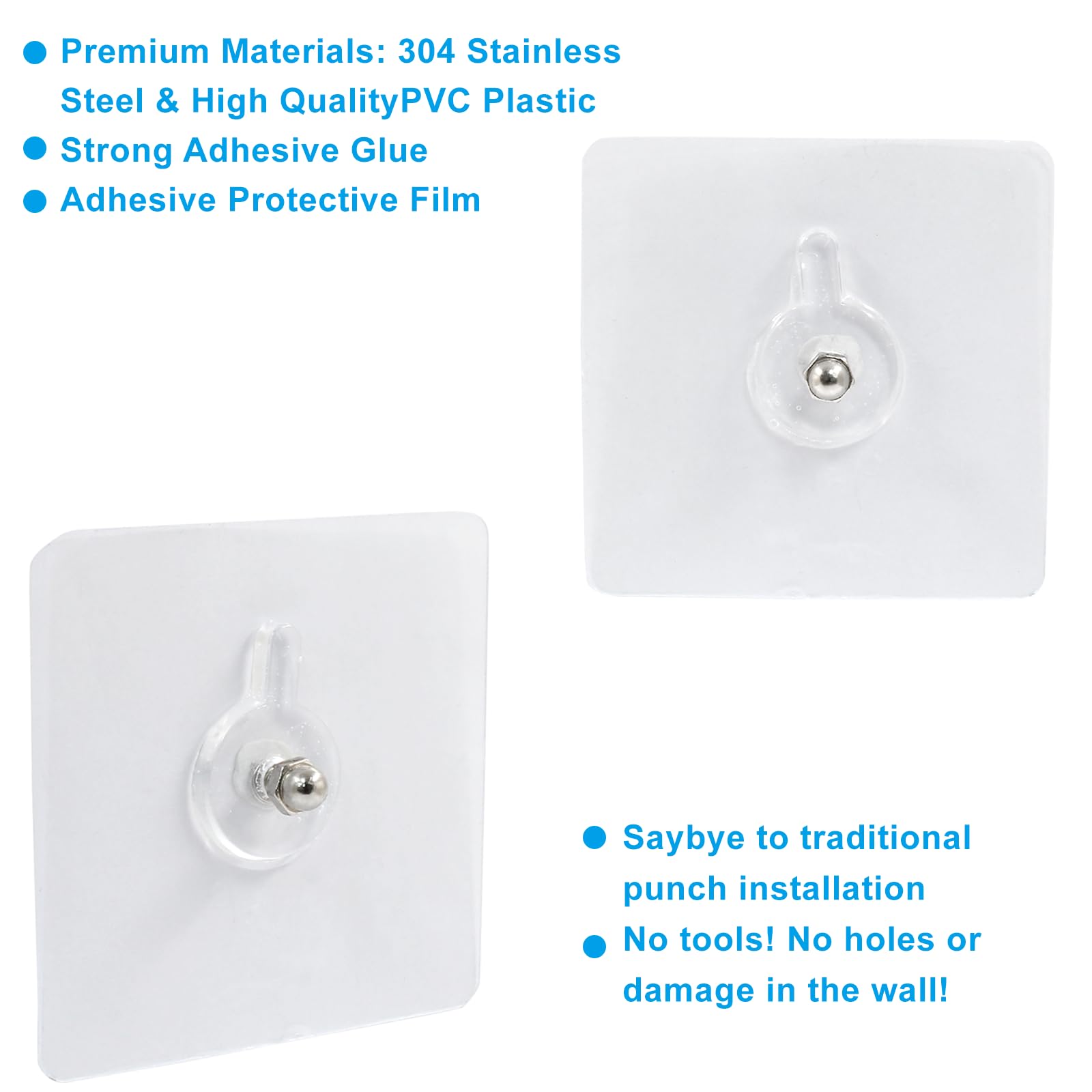 Hitefu 10pcs Self-Adhesive Hooks Without Nails, Heavy Duty Wall Hooks for Hanging, Screw Free Sticker for Wall Mount, Waterproof Picture Hanging Hooks for Kitchen, Bathroom, Home, Office (8mm)