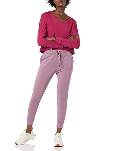 Core 10 Women's Cloud Soft Cropped Length V-Neck Yoga Sweatshirt, Fuchsia, X-Large