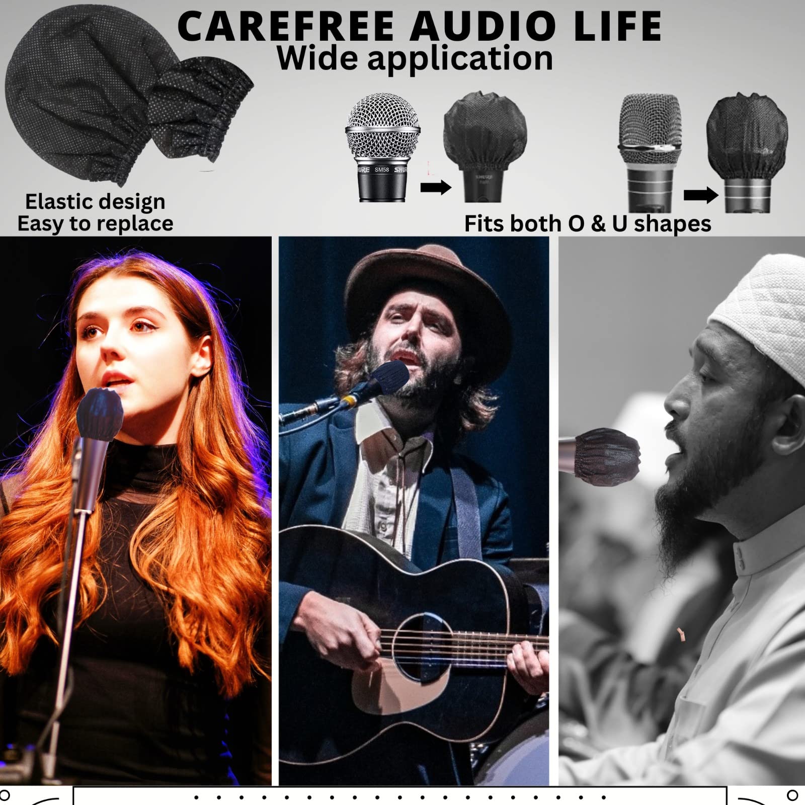 Disposable Microphone Cover-240 pcs Mic Covers Packed in Pairs - Black, Thick Non-Woven & Stretchable Microphone Windscreen Protective Caps Suitable for Most Handheld Mics