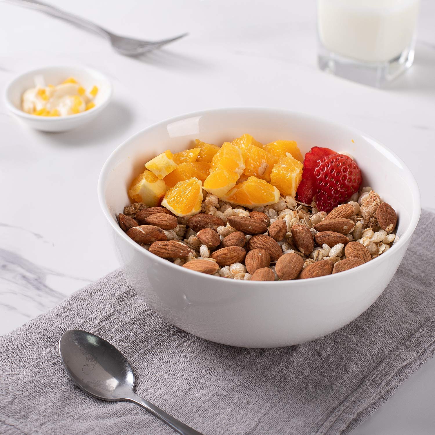 DELLING 22 Oz Ceramic Soup Bowls Set, 6.6" White Porcelain Mixing Bowls, Large Serving Bowls for Kitchen, Cereal, Snack, Rice, Pasta, Salad, Oatmeal, Set of 3, Microwave and Dishwasher Oven Safe