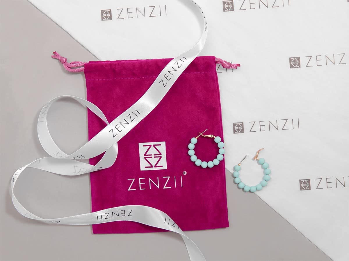 ZENZII Beaded Hoop Fashion Earrings Bohemian Circle Round Bead Earrings Chic Dangle Earrings for Women (Hot Pink)