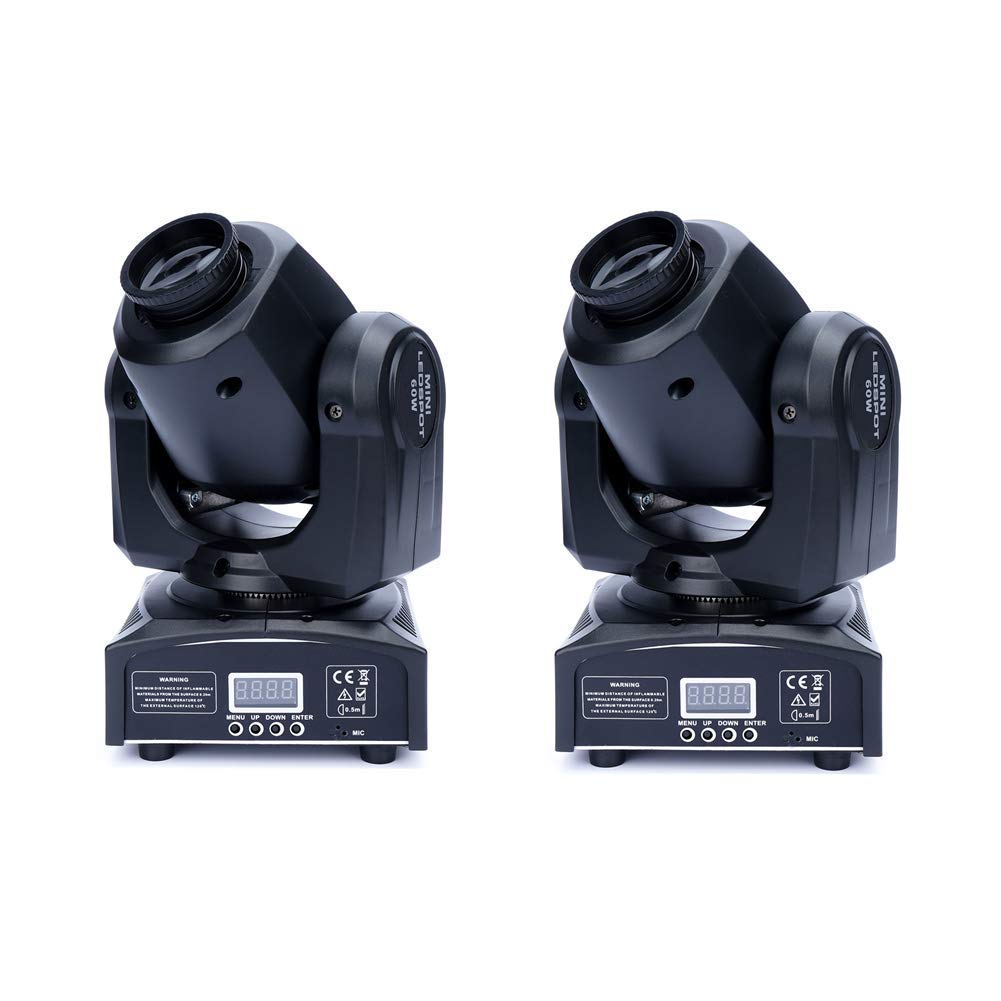 XPCLEOYZ Stage Lights Moving Head Light 8 Gobos 8 Colors 11 Channels 2PCS 60W Spotlight DMX 512 with Sound Activated for Wedding DJ Party Stage Lighting (60W-2PCS.)