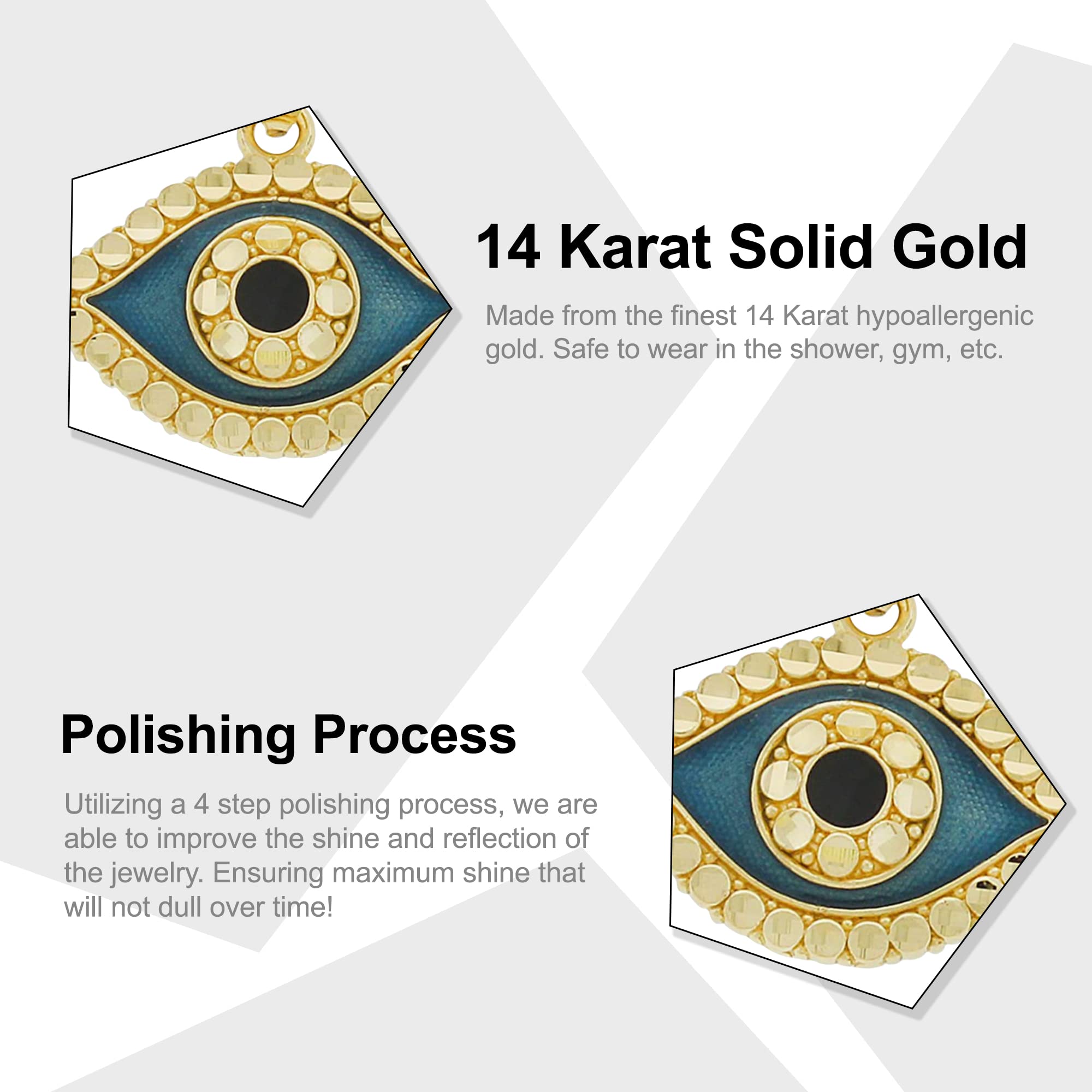 Charm America - Gold Diamond-cut Evil Eye Charm with Enamel - Evil Eye Pendant - 14 Karat Solid Gold