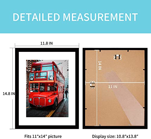 pojah 11x14 Picture Frame Set of 4,Black Photo Frame with Mat Display Pictures 8x10 or 11x14 Without Mat,PVC Glass,for Wall Home Office Décor(11x14,Black)