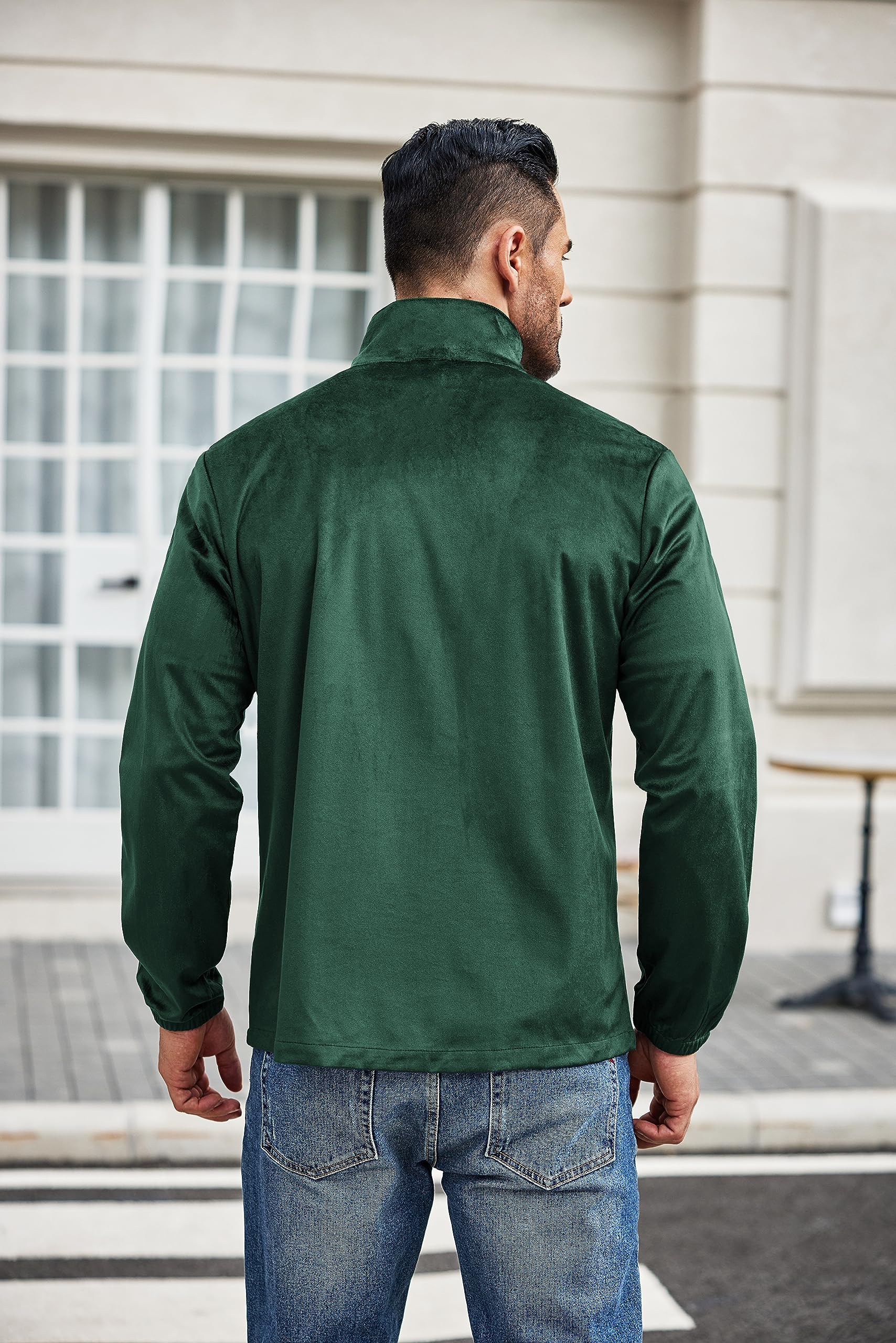 COOFANDY MicroFleece Jackets Mens Full Zip Mock Neck Sweatshirt Lightweight Jackets Casual Green, Large
