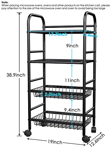 SZCSHOOL Microwave Cart, Rolling Cart Organizer Large Capacity, Microwave Cart with Storage, 4 Tier Rolling Cart, Metal Rolling Kitchen Cart, Rolling Storage Cart Sturdiness, Kitchen Storage Cart