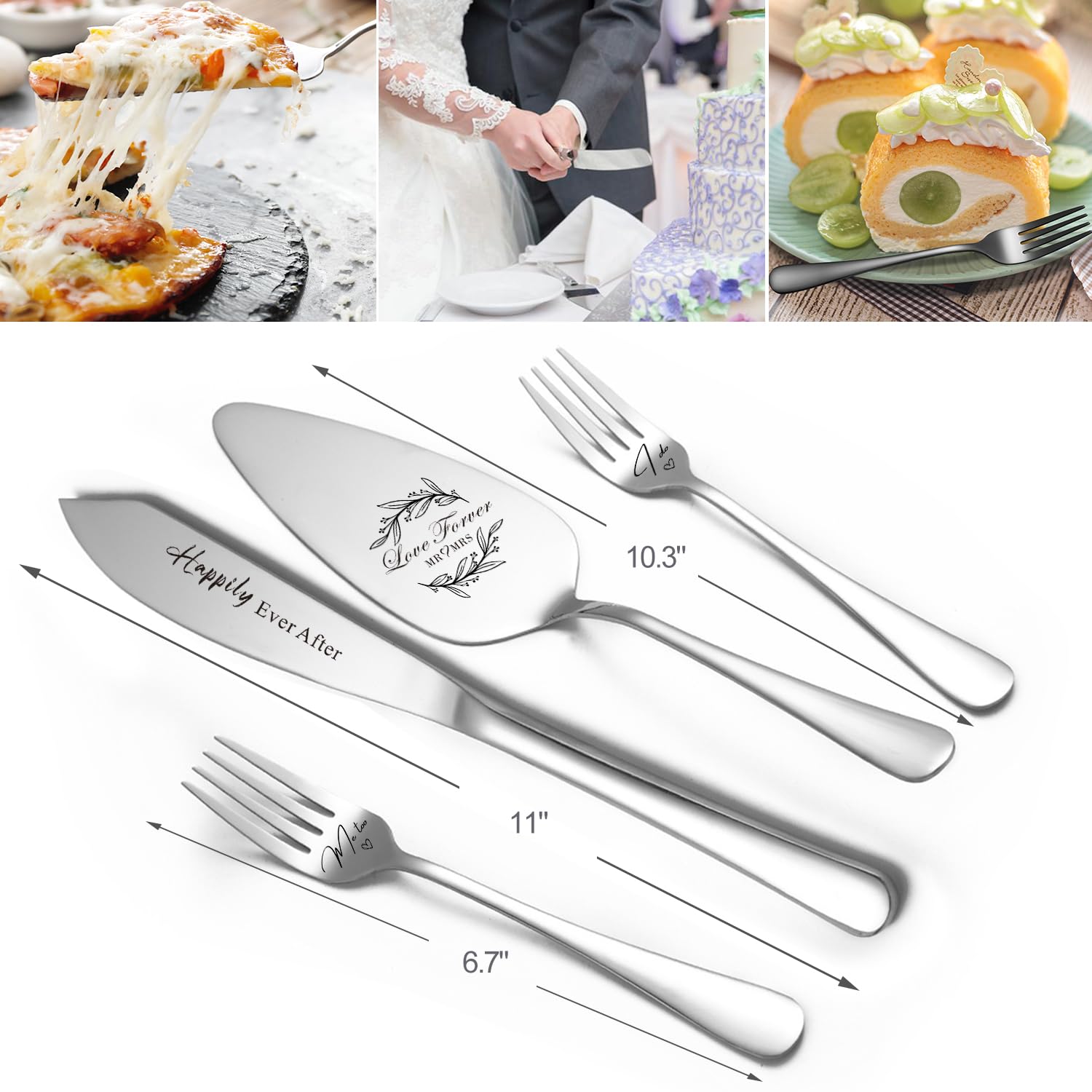 Gold Cake Cutting Set for Wedding, Wedding Cake Knife and Server Set, Pie Server Spatula and Cake Cutter Set for Wedding Mr and Mrs Gifts