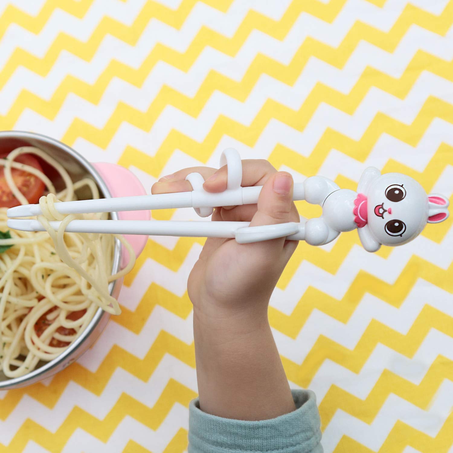 Edison Friends Rabbit White Chopsticks, Training Chopsticks, Learning, Beginner, Brain Training, Practice, Korean Food, Japanese Sushi, 1 Step to Learn Chopstick, Right Handed - Made in Korea