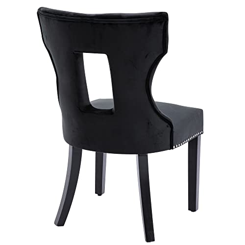GOTMINSI Velvet Dining Chairs Set of 2, Dining Room Chairs with Nailhead Rivet Trim Design,Upholstered High Back Dining Chairs for Kitchen Dining Room Mid Century Modern Living Room Chairs,Black