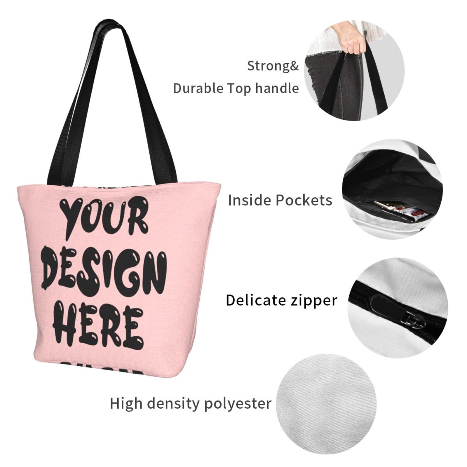 Custom tote bag Add Your Design Here Custom Tote Bag durable Great Gift Add Your Name Your Text Custom Tote Bag Pink One Size