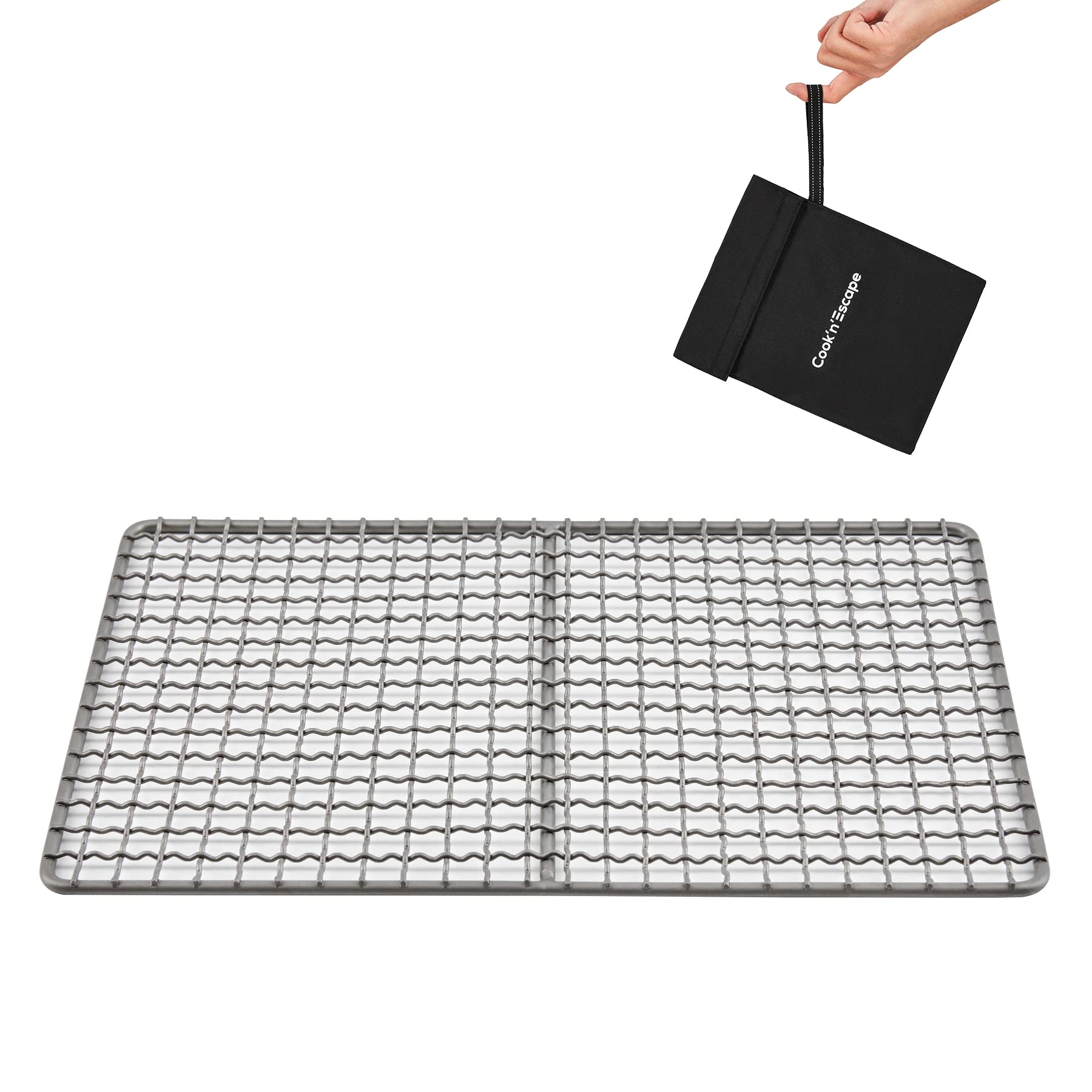 COOK'N'ESCAPE Bushcraft Grill Titanium Mesh Camping Grill Ultralight Compact Grill Backpacker's Grill Grate for Backpacking, Camping, BBQ and Survival, 1Pack