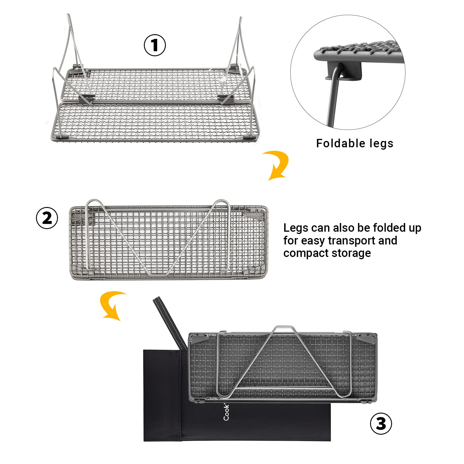 COOK'N'ESCAPE Small Titanium Camping Grill, Folding Portable BBQ Beach, Lightweight Titanium Grill for Backpacking, Beach, Camping, Cooking BBQ, Picnic, Hiking