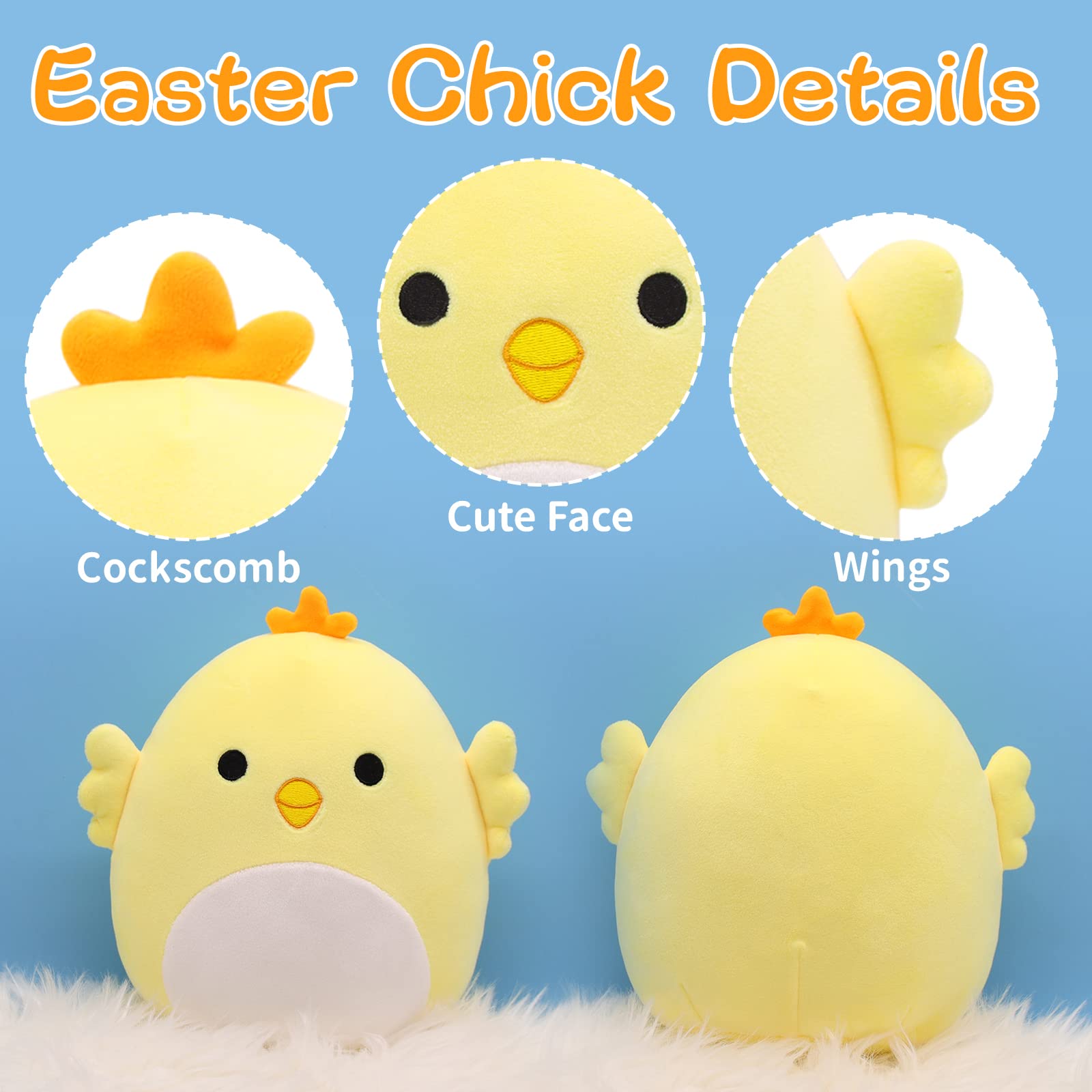 Chick Stuffed Animals, Kawaii Chick Plush Toy, Soft Easter Chick Doll Pillow Easter Plush Gift for Kids