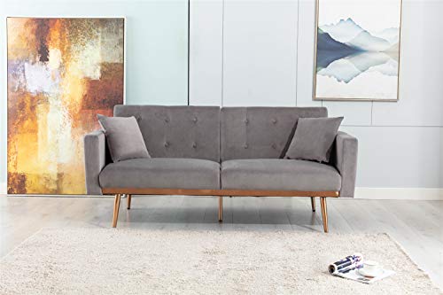 Lin-Utrend 63.7" Convertible Sofa Bed Loveseat, Tufted Loveseat Sofa, Adjustable Couch Bed Folding Loveseat Bed Daybed Guest Bed, 2 Couch Pillows, Small Love Seat Sofa for Living Room