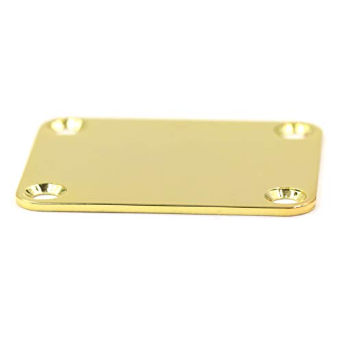 DISENS Thick Metal Guitar Neck Plate with Screws,4 Holes Guitar Neck Joint Board Replacement Neckplate Electric Bass Guitar Accessories (Gold)