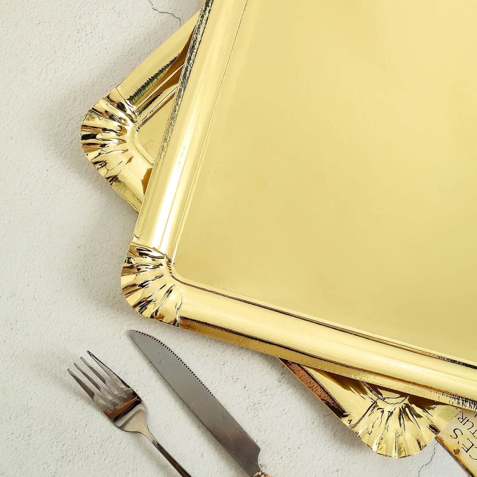 Efavormart 10 Pack | 15"x11" Gold Paper Cardboard Serving Trays, Rectangle Party Platters - 400 GSM