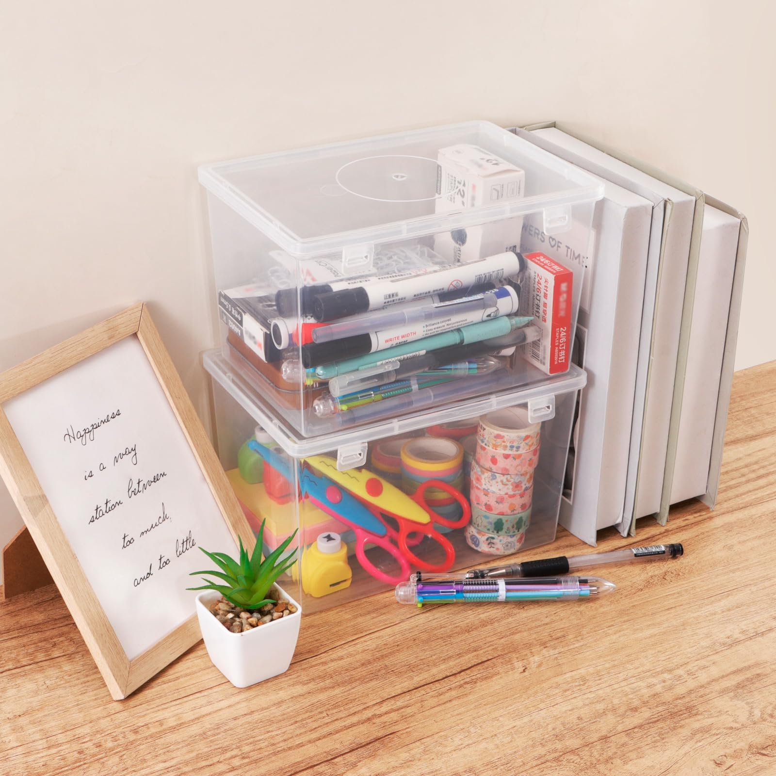 Ganydet Clear Storage Box with Lid,Plastic Bins Craft Organizers and Storage,Small Container Stackable Case Box for Cosmetic Mica Powder Bottle Nail Polish Sewing Tool 4 pack 7.4'' x 4.72'' x 5.03''