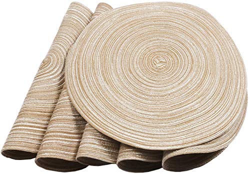 SHACOS Round Braided Placemats Set of 6 Washable 15 inch Round Placemats Kitchen Table Place Mats Round Table Mats (Beige, 6)