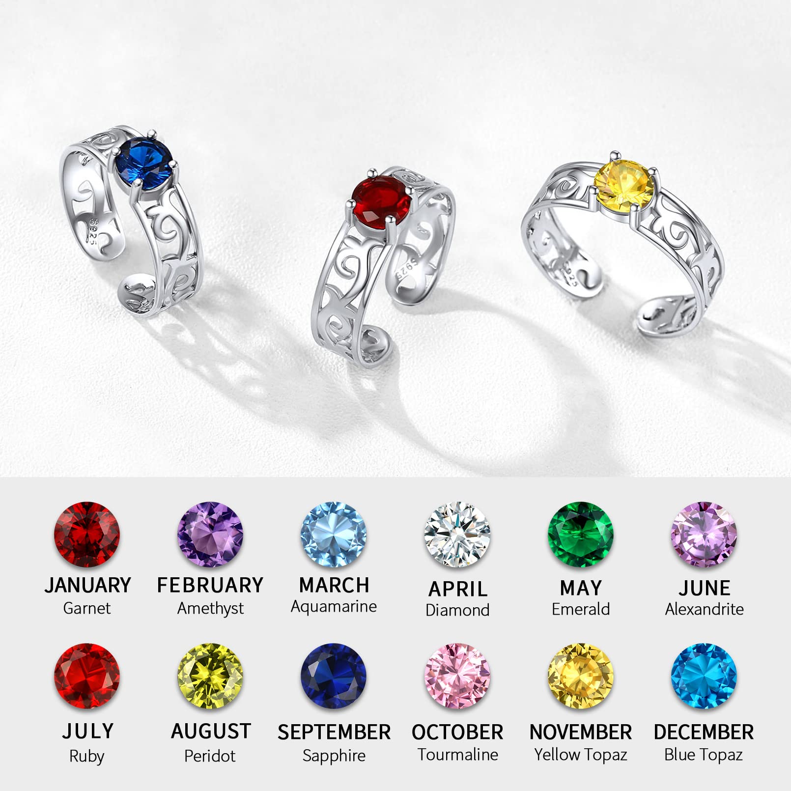 ChicSilver 925 Sterling Silver June Birthstone Ring 6MM Dainty Round Created Alexandrite Celtic Eternity Ring Wedding Band for Women Adjustable