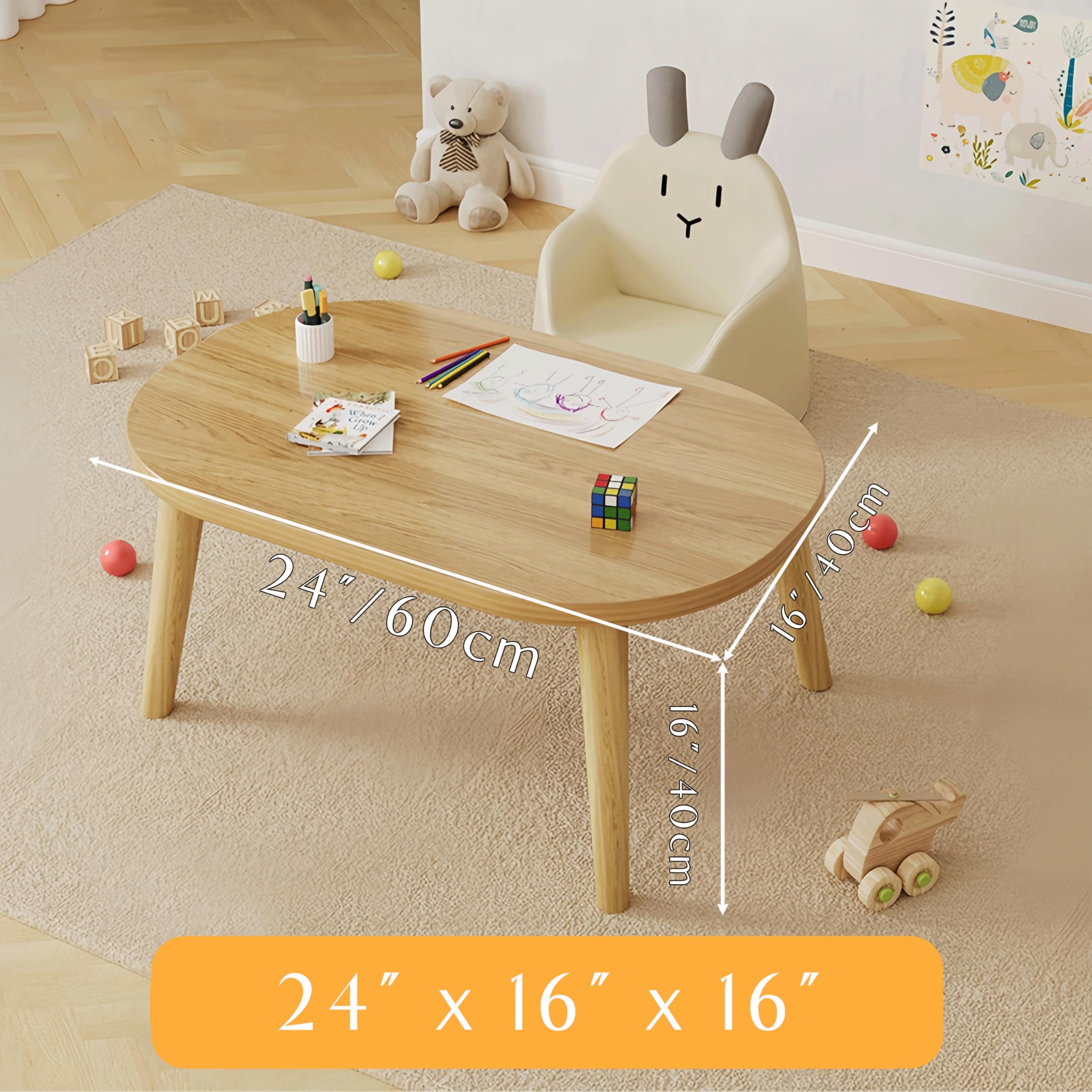 Funecy Small Coffee Table Low Table Solid Wood Sturdy Floor Table Desk for Sitting on The Floor, Storage and Living Room Furniture,Natural Wood,24inch (Round Wood, 24 * 16inch)