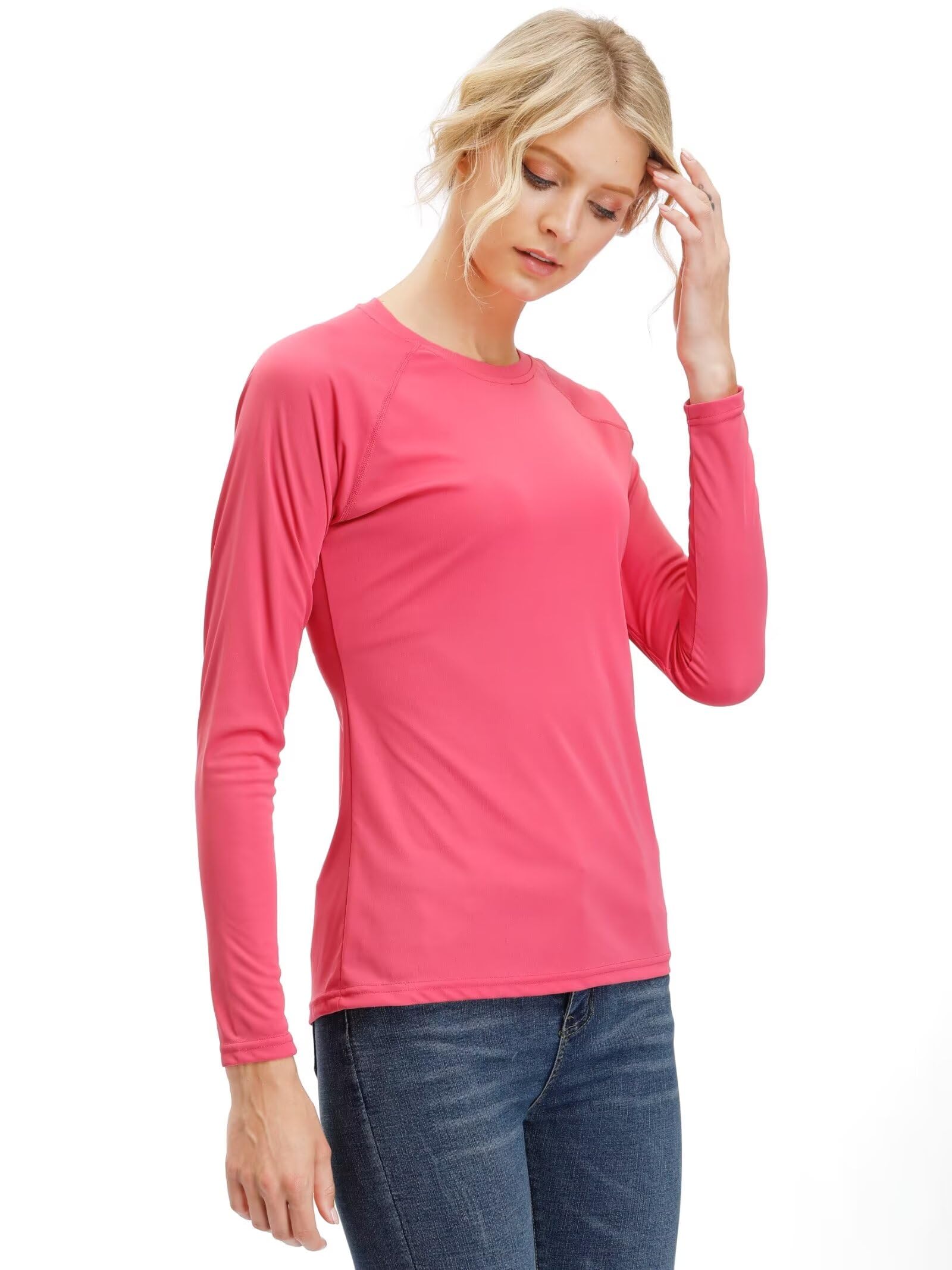 Corna Women's UPF 50+ Sun Shirts Long Sleeve UV Protection Outdoor Hiking Tops Quick Dry Lightweight Sun Shirt (Pink, 3XL)