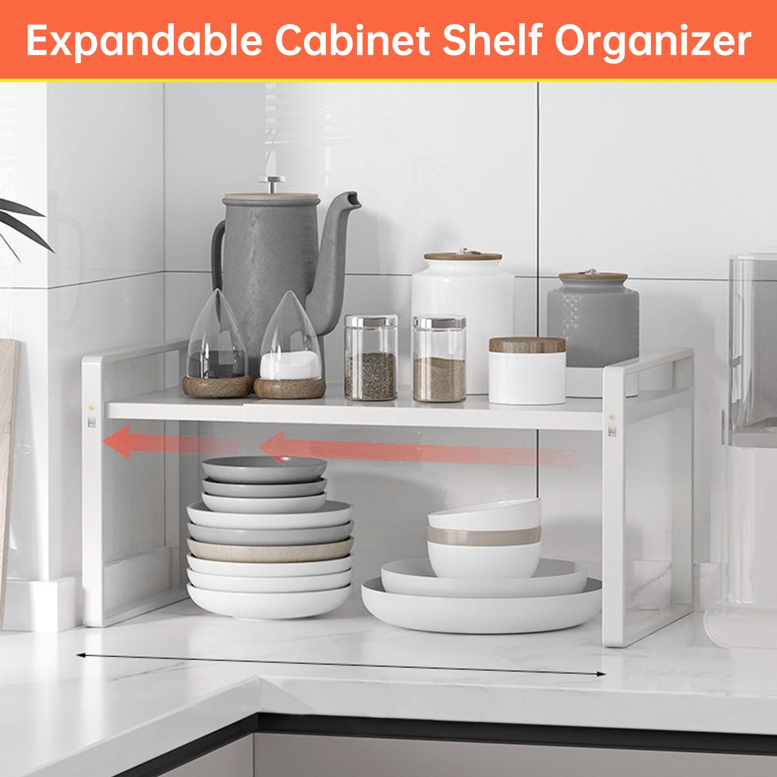 KOMOHOM Expandable Cabinet Organizer 16"~26", Kitchen Shelf Organizer Spice Rack 11” wide, Cupboard Organizers And Storage Shelves, Kitchen Counter Organizers, Countertop Cabinets Small Pantry Shelf