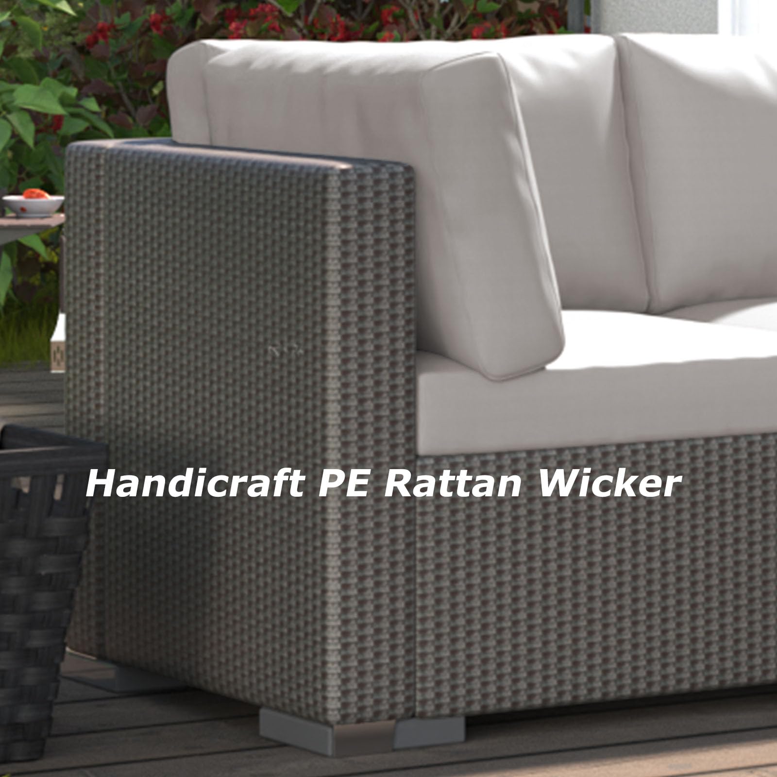 GAOMON 5-Piece Outdoor Patio Rattan Wicker Sofa Set, Pe Rattan Conversation Sectional with Thickened Back Cushion, Glass Tabletop, Ottoman - Ideal for Courtyard Space, Light-Grey