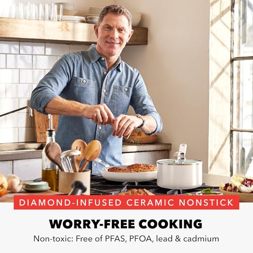 GreenPan x Bobby Flay 8” Frying Pan Skillet, Professional Grade Aluminum, PFAS & PFOA-Free Ceramic Nonstick, Induction Suitable, Stainless Steel Silicone Grip Handle, Dishwasher & Oven Safe, Cream