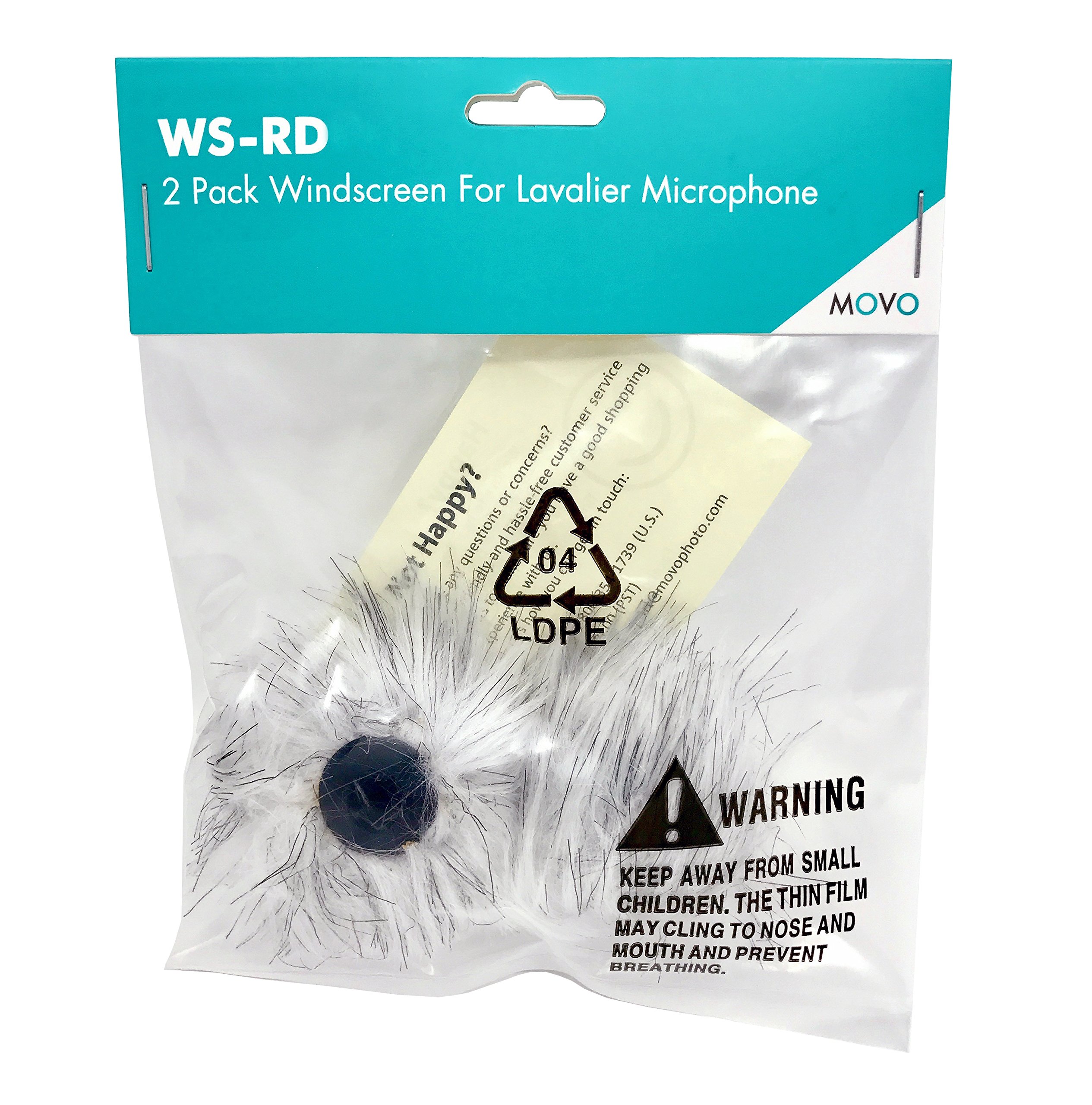 Movo WS-RD8 Dual-Layered Furry Lavalier Microphone Windscreen Fitted for 8mm Lav Mics (2 Pack)